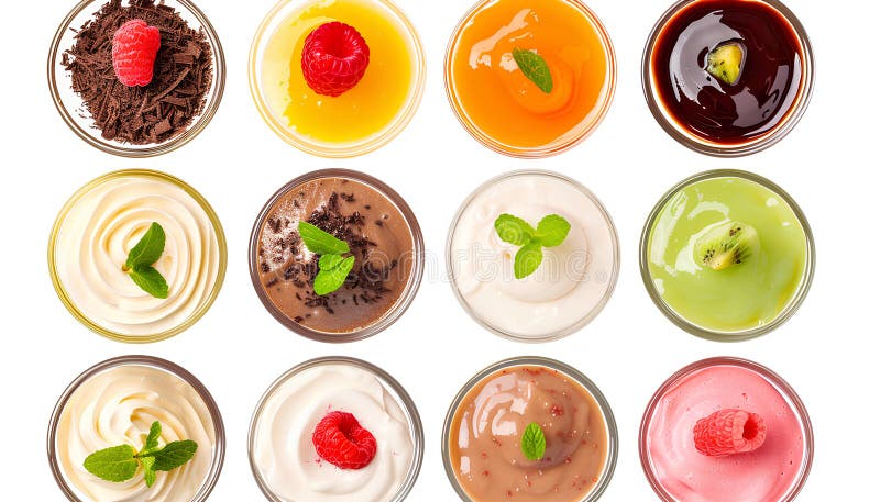 Set of Tasty Pudding Isolated on White, Top View Stock Illustration ...