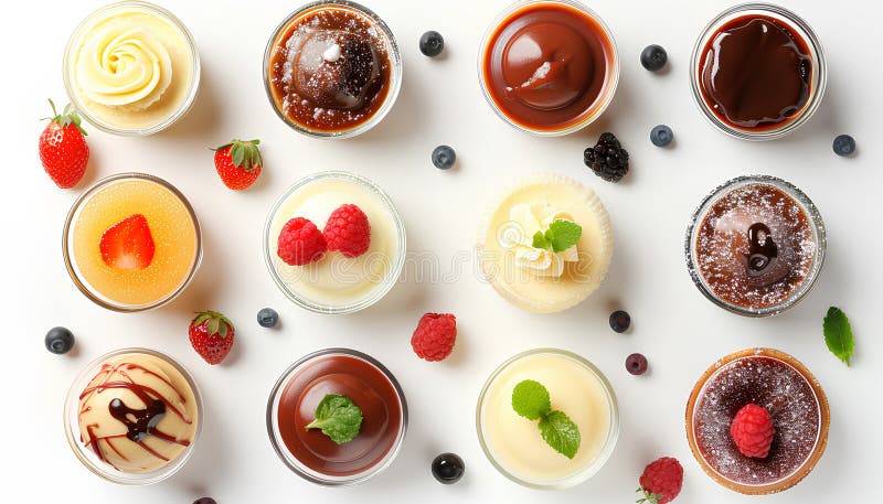 Set of Tasty Pudding Isolated on White, Top View Stock Illustration ...
