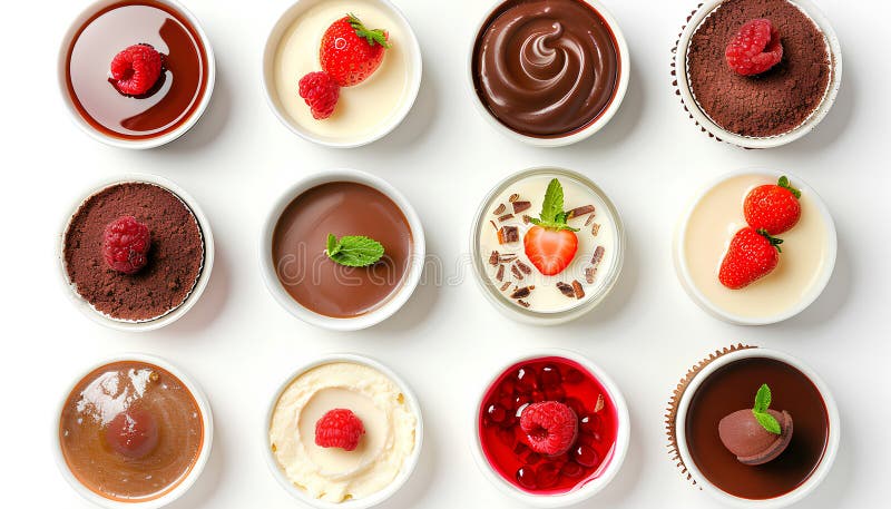 Set of Tasty Pudding Isolated on White, Top View Stock Illustration ...