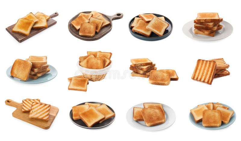 Set with Tasty Toasted Bread on White Background Stock Image - Image of ...