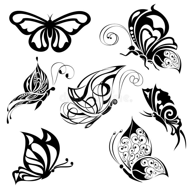 Set of tattoo butterflies stock vector. Illustration of contrasts ...