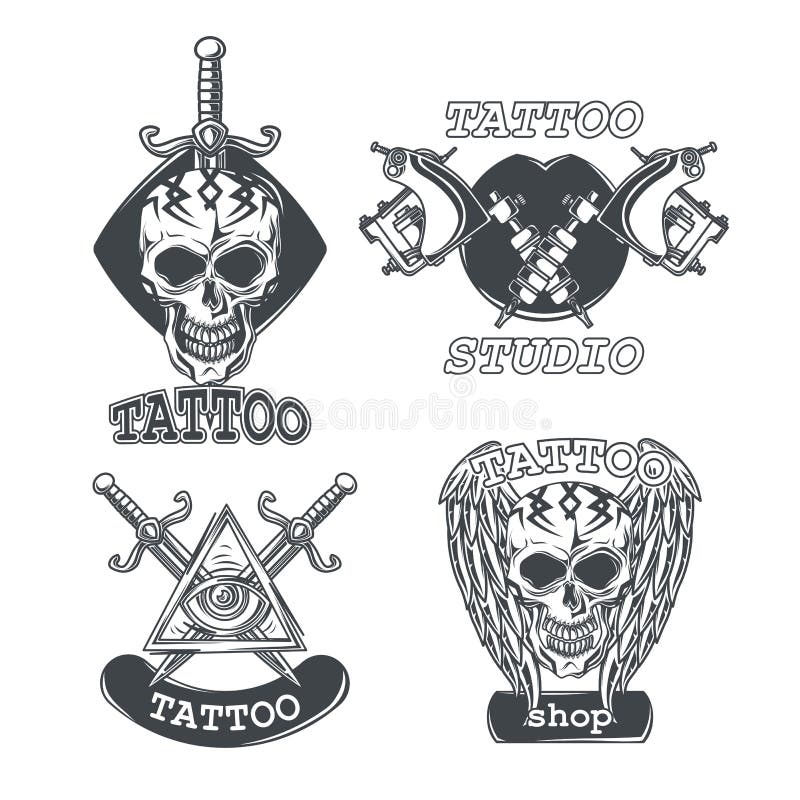 Set of Tattoo Emblems, Labels, Badges, Logos. Isolated on White Stock ...