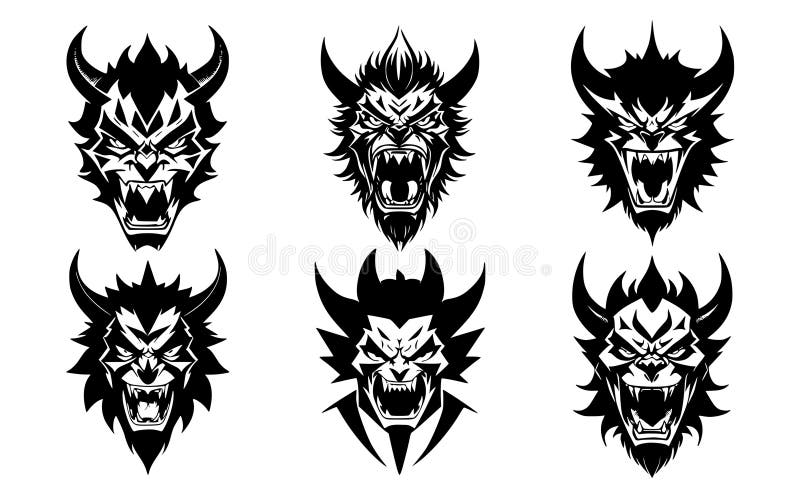 Set of Tattoos or Logos in the Form of Devil Heads Stock Vector ...