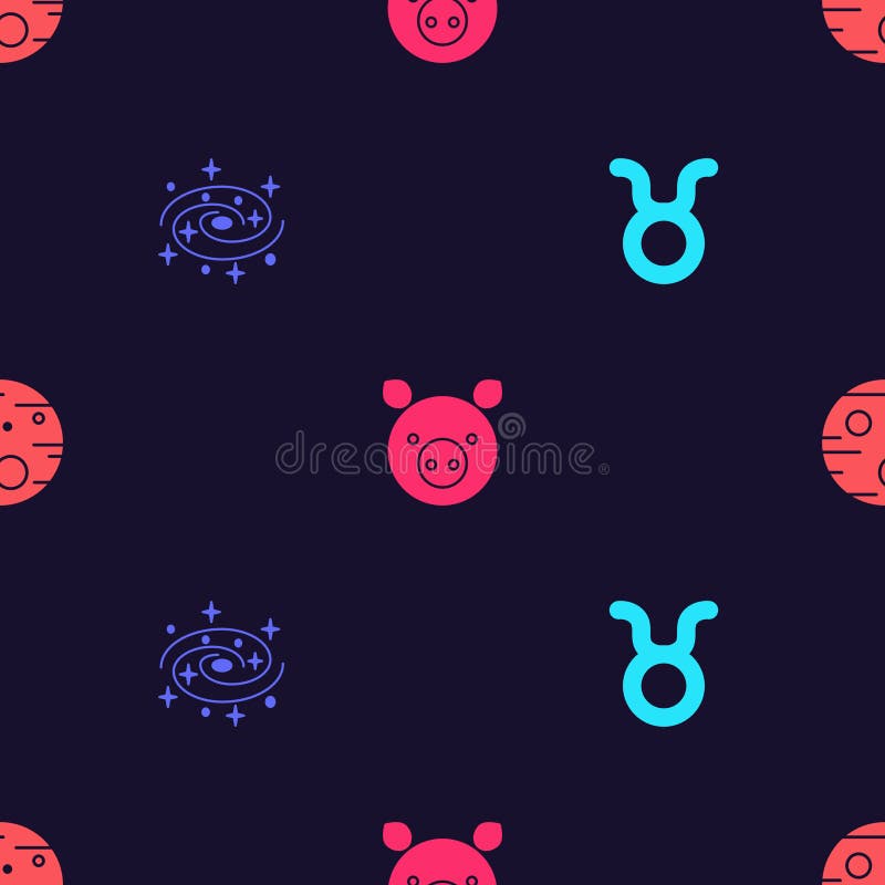 Set Taurus Zodiac, Milky Way Spiral Galaxy, Pig and Planet Mars on ...