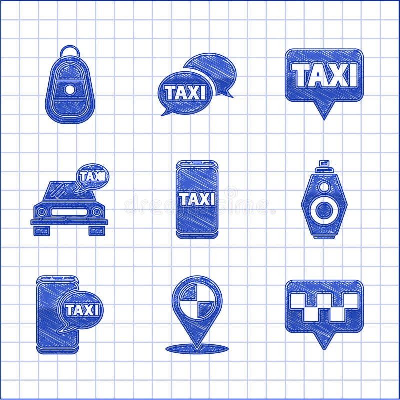 Set Taxi Call Telephone Service, Map Pointer with Taxi, Car Key Remote ...