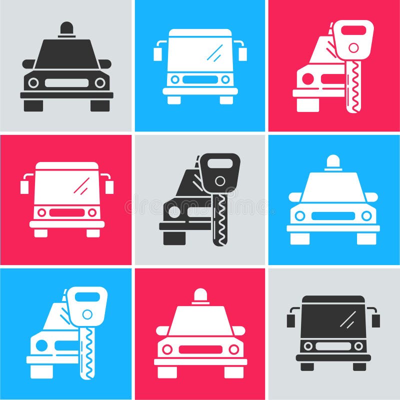 Set Taxi Car, Bus and Car Rental Icon. Vector Stock Vector ...