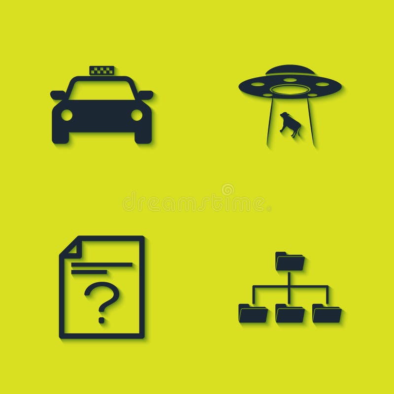 Set Taxi Car, Folder Tree, Unknown Document and UFO Abducts Cow Icon ... Set Taxi Car, Folder Tree, Unknown Document and UFO Abducts Cow Icon ...
