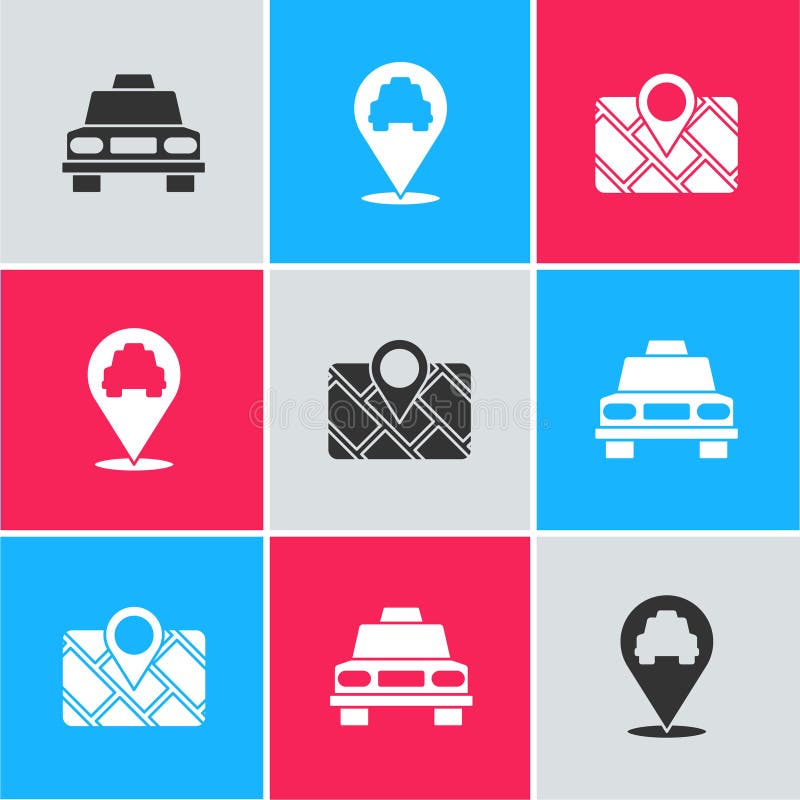 Set Taxi Car, Location with Taxi and Gps Device Map Icon. Vector Stock ...