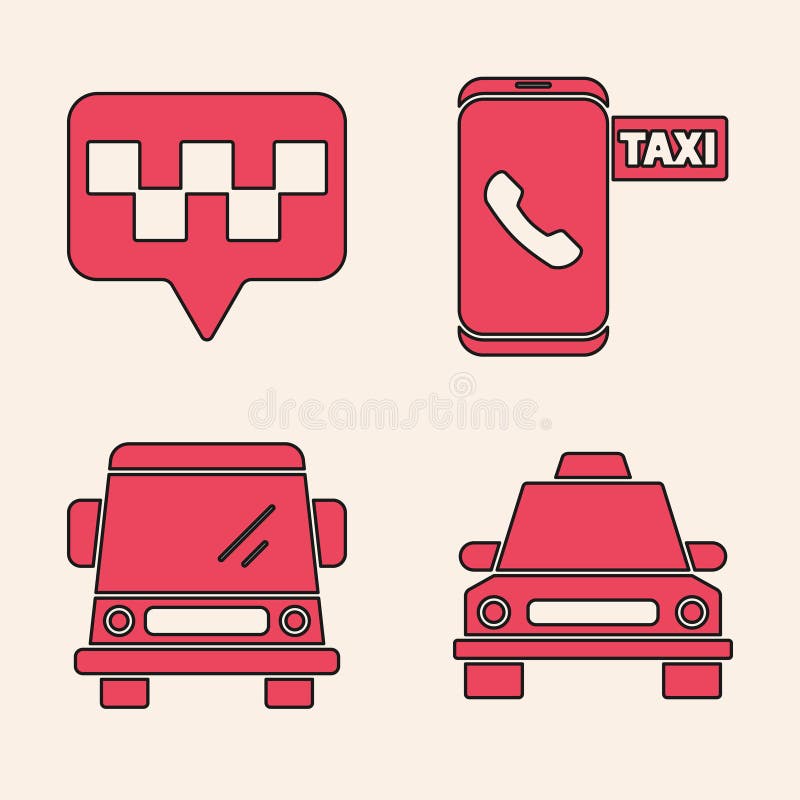 Set Taxi Car, Map Pointer with Taxi, Taxi Call Telephone Service and ...