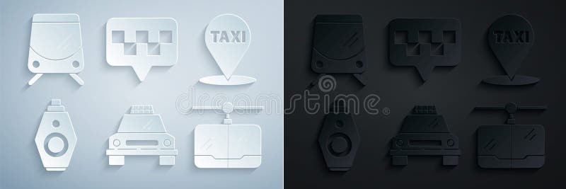 Set Taxi Car, Map Pointer with Taxi, Car Key Remote, Cable, and Tram ...