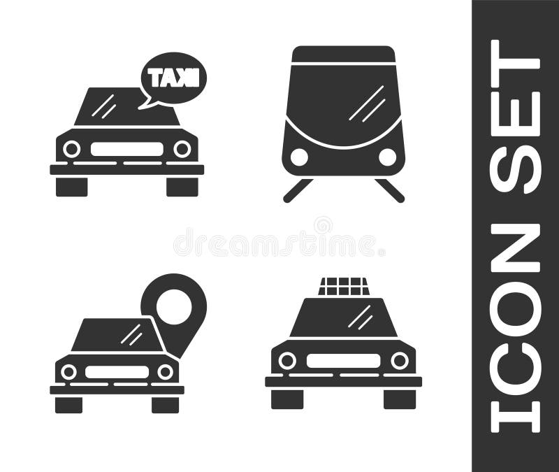 Set Taxi Car, Taxi Car, Map Pointer with Taxi and Tram and Railway Icon ...