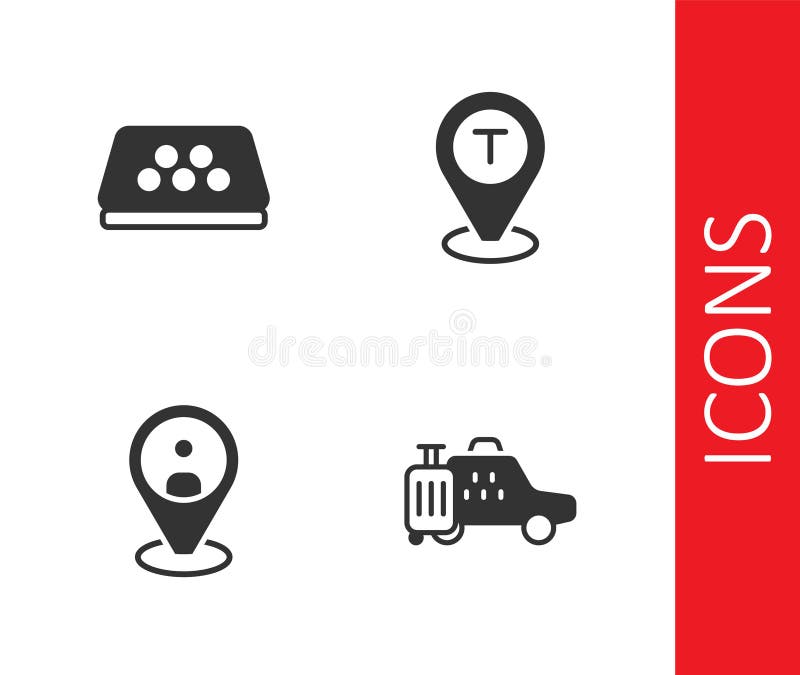 Set Taxi Car, Roof, Client and Location Taxi Icon. Vector Stock Vector ...