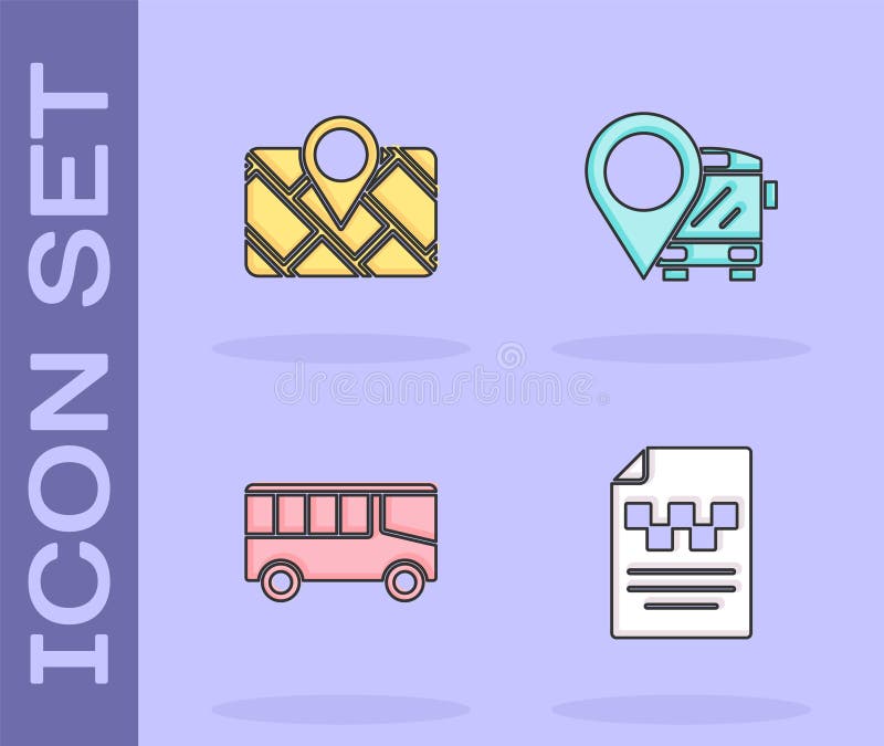 Set Taxi Driver License, Gps Device with Map, Bus and Location Bus Icon ...