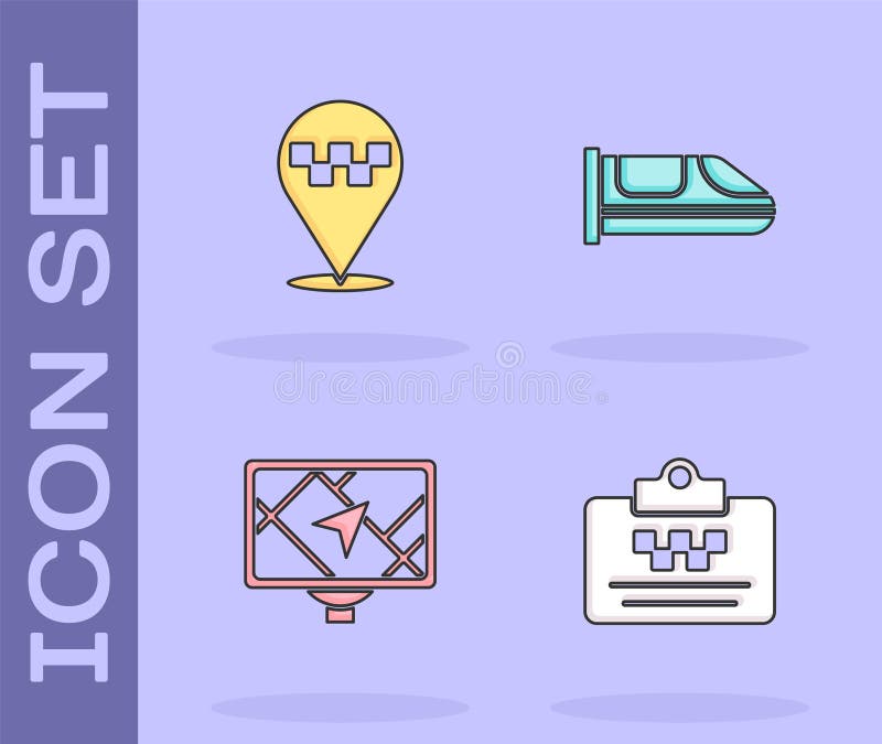 Set Taxi Driver License, Location with Taxi, Gps Device Map and High ...