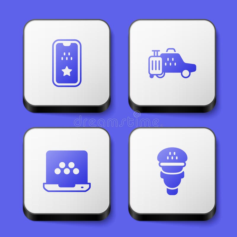 Set Taxi Mobile App, Car, and Driver Icon. White Square Button. Vector ...