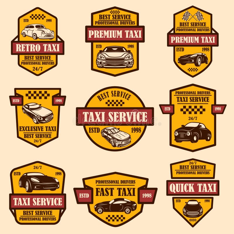 Set of Taxi Service Emblems. Design Element for Logo, Label, Sign ...