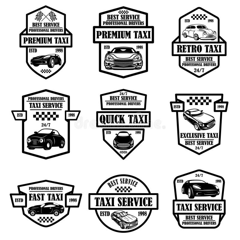 Set of Taxi Service Emblems. Signs with Winged Taxi Cars. Design ...