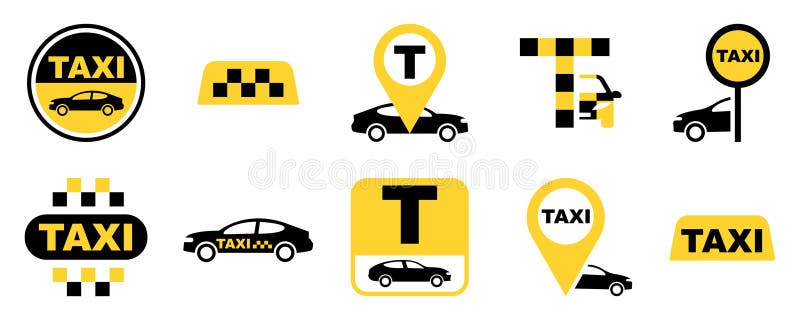 Set of Taxi Service Vector Signs. Yellow-black Taxi Icon Stock ...
