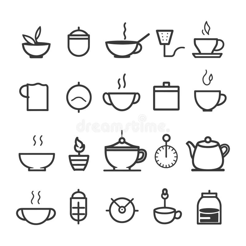 Collection of Hot Beverage Icons: Tea and Coffee Cups, Pots, and ...