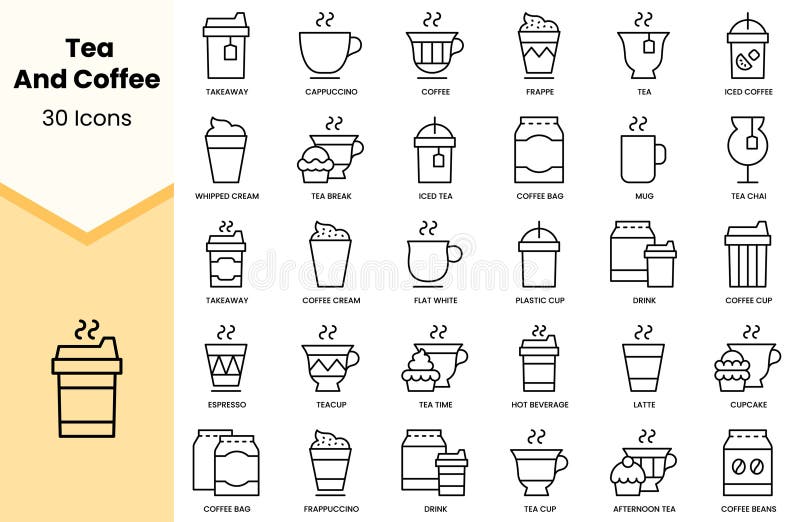 Set of Tea and Coffee Icons. Simple Line Art Style Icons Pack Stock ...