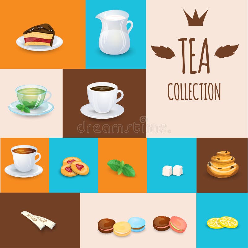 Set of Tea Drinks, Sweets and Bakery Products. Stock Illustration ...