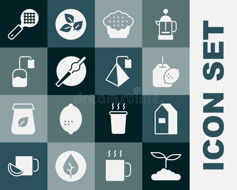 Set Tea Leaf, Paper Package for Milk, Bag with Lemon, Muffin, Cigarette ...