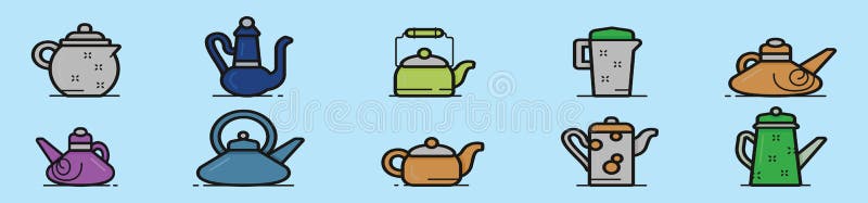 Set of Tea Pot Cartoon Icon Design Template with Various Models. Vector ...