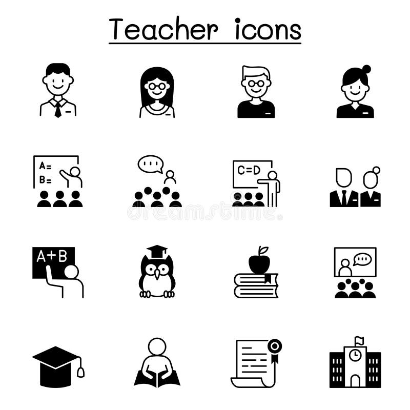 Set of Teacher Icons. Contains Such Icons As Student, Learning, Reading ...
