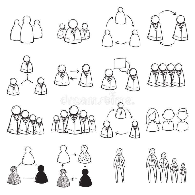 Set of Team Icons Drawing Illustration Hand Drawn Doodle Sketch Line ...