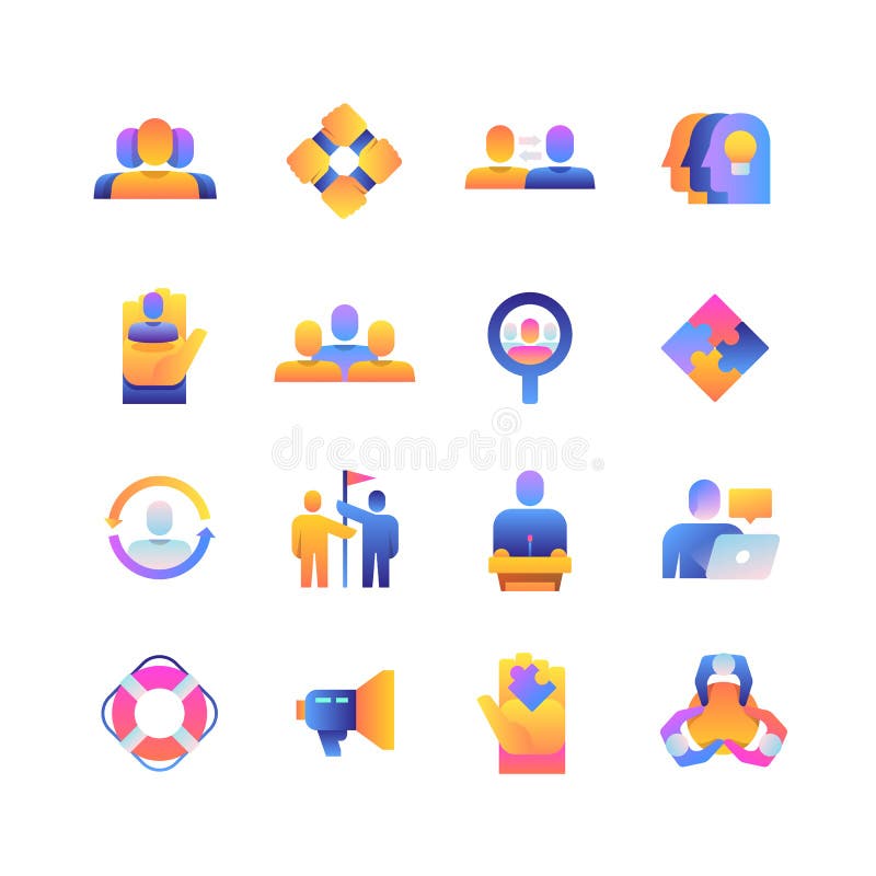 Set of Team Work. Vector Gradient Icons. Editable Color. 48x48 Pixel ...
