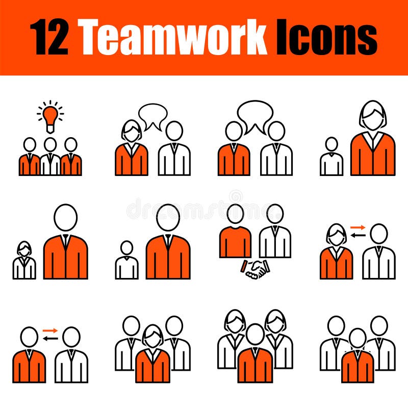 Set of 12 Teamwork Icons stock vector. Illustration of building - 146071651