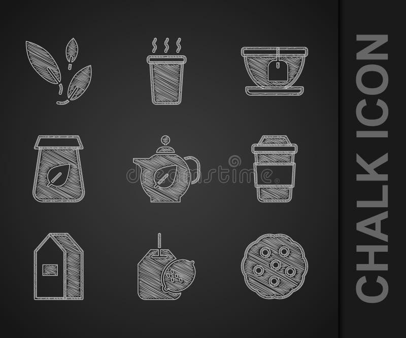 Set Teapot with Leaf, Bag Lemon, Cookie or Biscuit, Cup of Tea, Paper ...