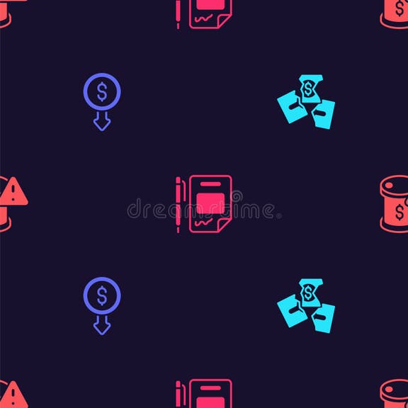 Set Tearing Money Banknote, Dollar Rate Decrease, Contract and Pen and Drop Crude Oil Price on ...