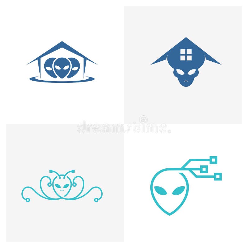 Set of Tech Alien Logo Design Vector Illustration, Alien Design ...
