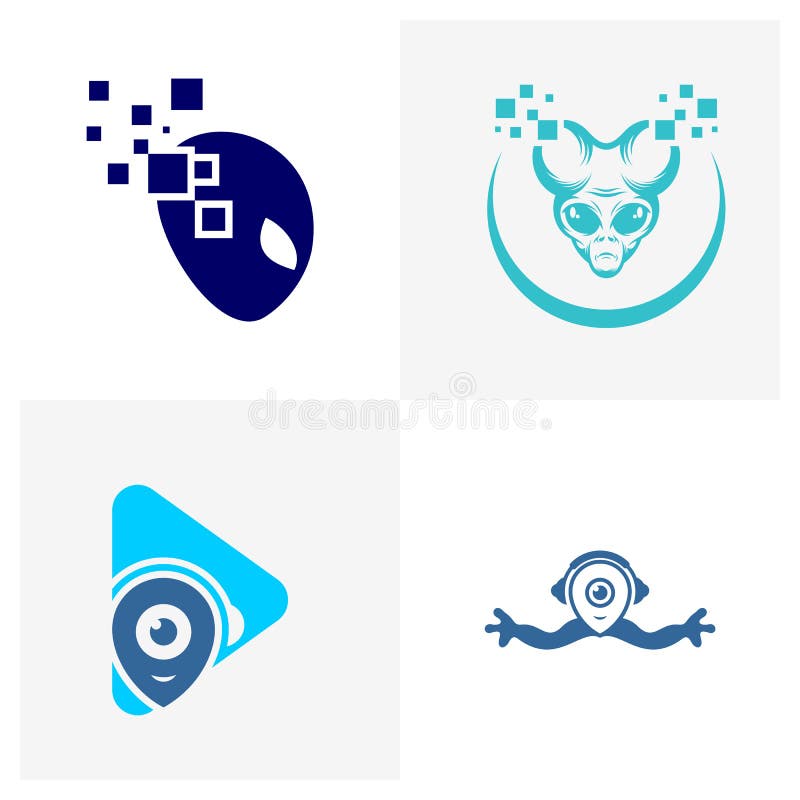 Set of Tech Alien Logo Design Vector Illustration, Alien Design ...