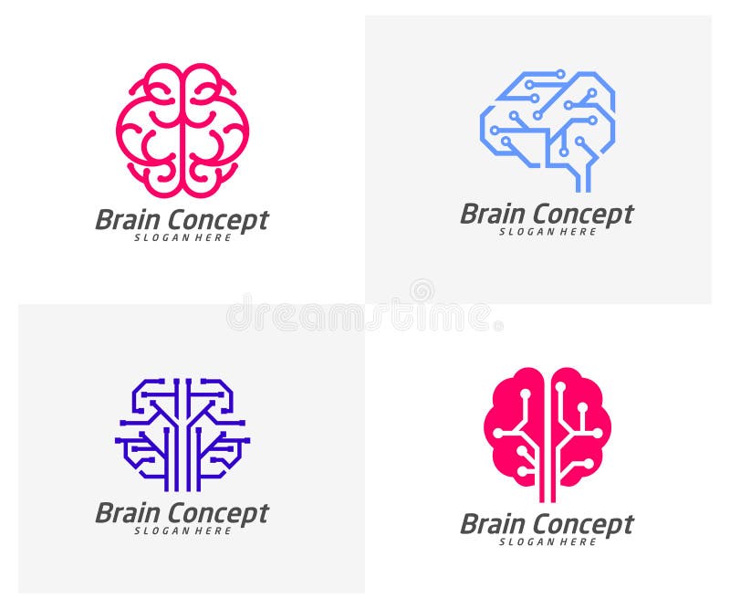 Set of Tech Brain Logo Design Vector Template. Think Idea Concept Stock ...