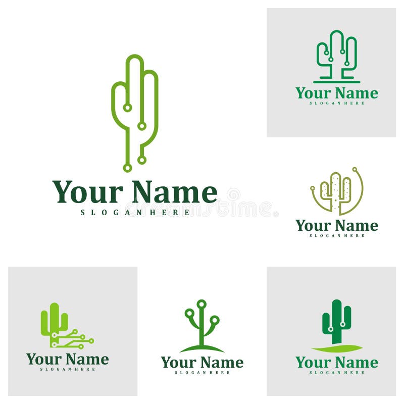 Set of Tech Cactus Logo Design Template. Creative Cactus Logo Vector ...