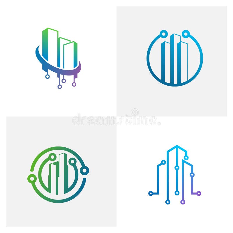 Set of Tech City Logo Vector Template, Creative Building Logo Design ...