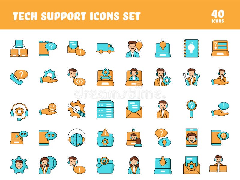 Set of Tech Support Icon or Symbol in Orange and Turquoise Stock ...