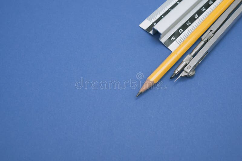 Set of Technical Drawing Tools on a Blue Background with a Copy Space ...