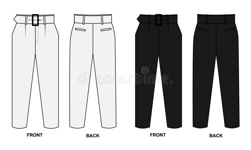 Set Technical Illustration of Straight Pants, Front and Back View ...