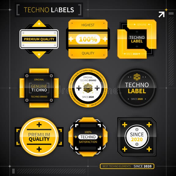 Set of 9 techno labels stock vector. Illustration of border - 53645676