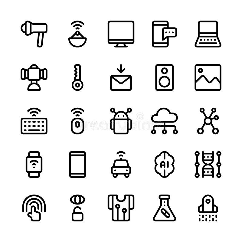 Set Techno, Technology, Future and Present Technology Outline Style ...