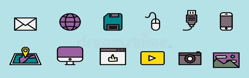 Set of Technology Cartoon Icon Design Template with Various Models ...