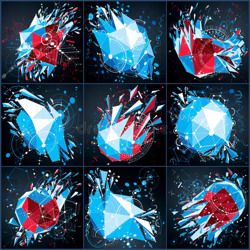 Set of Technology 3d Vector Drawings with Low Poly Demolished Ge Stock ...