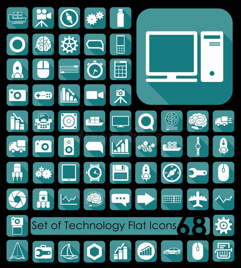 Set of Technology Flat Icons Stock Vector - Illustration of design ...