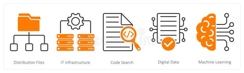 A Set of 5 Technology Icons As Distribution Files, it Infrastructure ...