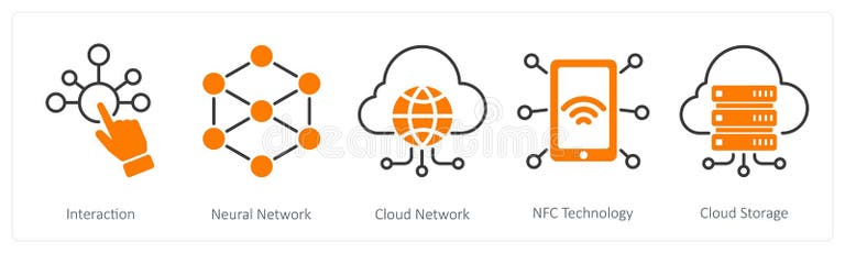 A Set of 5 Technology Icons As Interaction, Neural Network, Cloud ...
