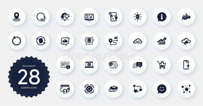 Set of Technology Icons, Such As Analytics Graph, Smile Chat and E-mail ...