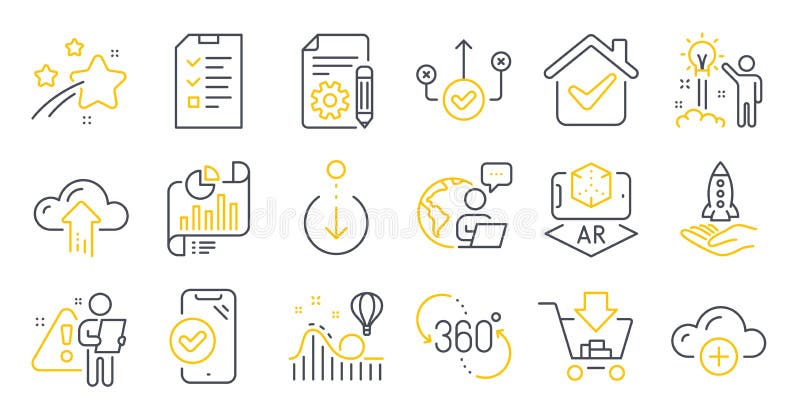 Set of Technology Icons, Such As Report Document, Correct Way, 360 ...